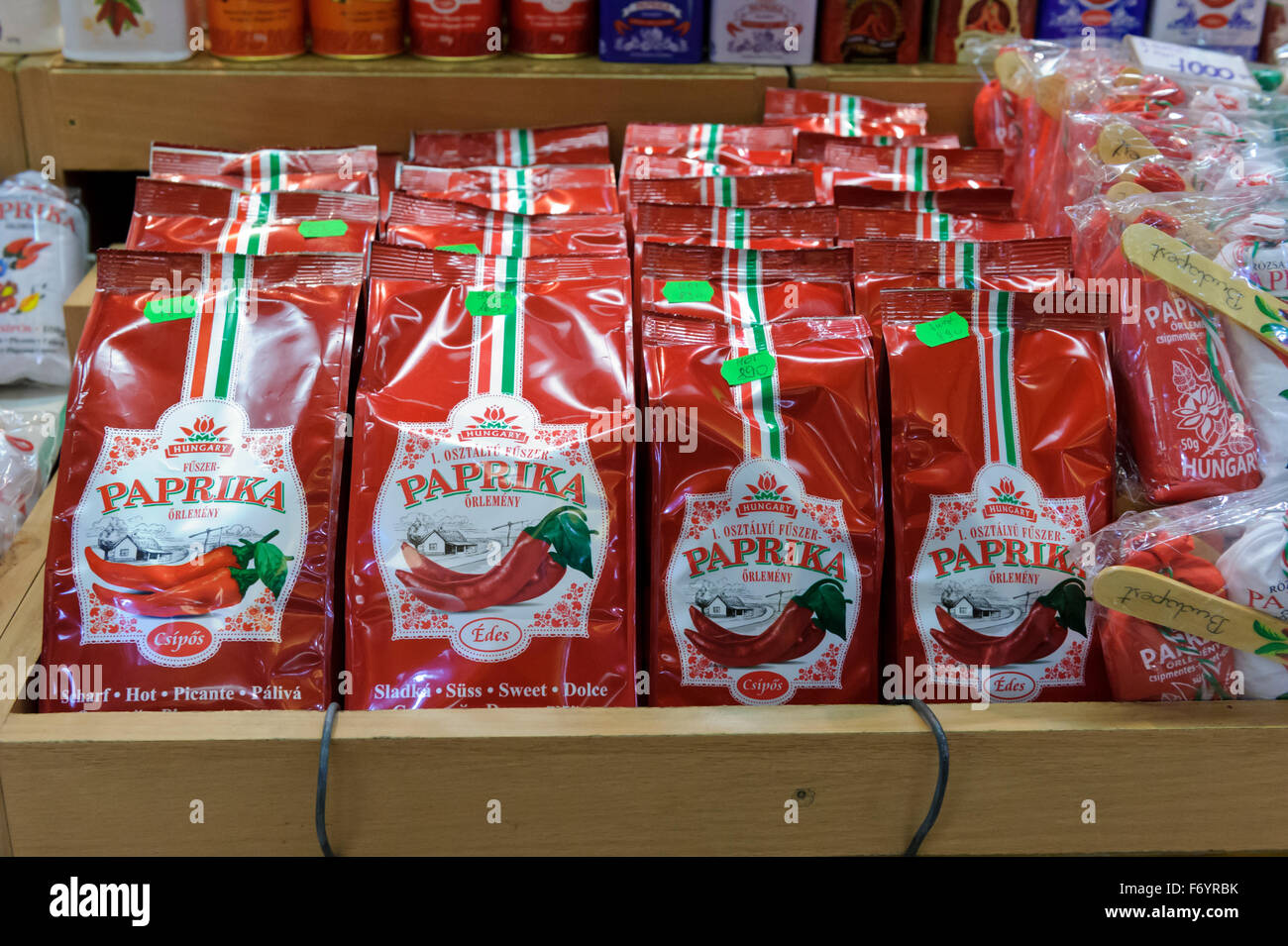 Packets of Paprika on sale in the Great Market Hall, Budapest, Hungary ...
