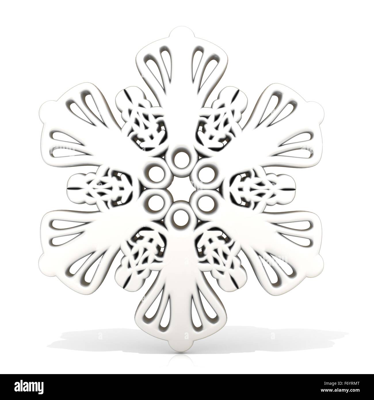 Ornamental, white snowflake,3D render illustration isolated on white ...