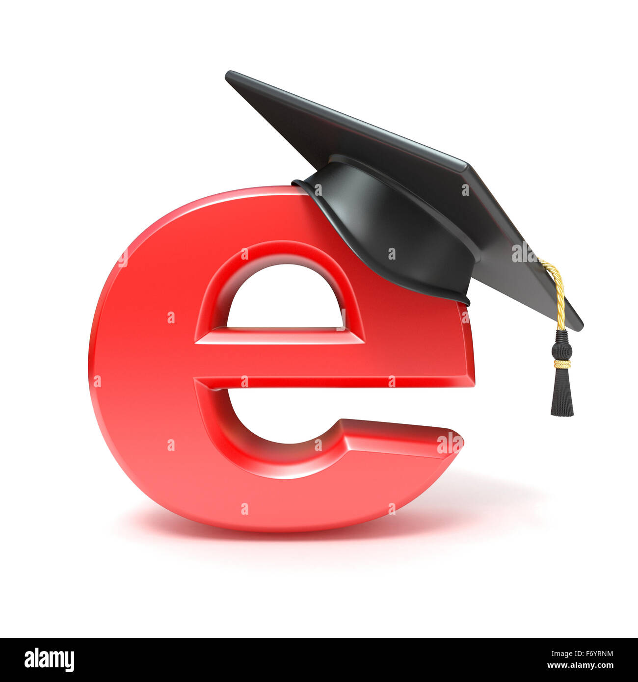 Graduation hat on E. E-learning concept. 3D render illustration ...