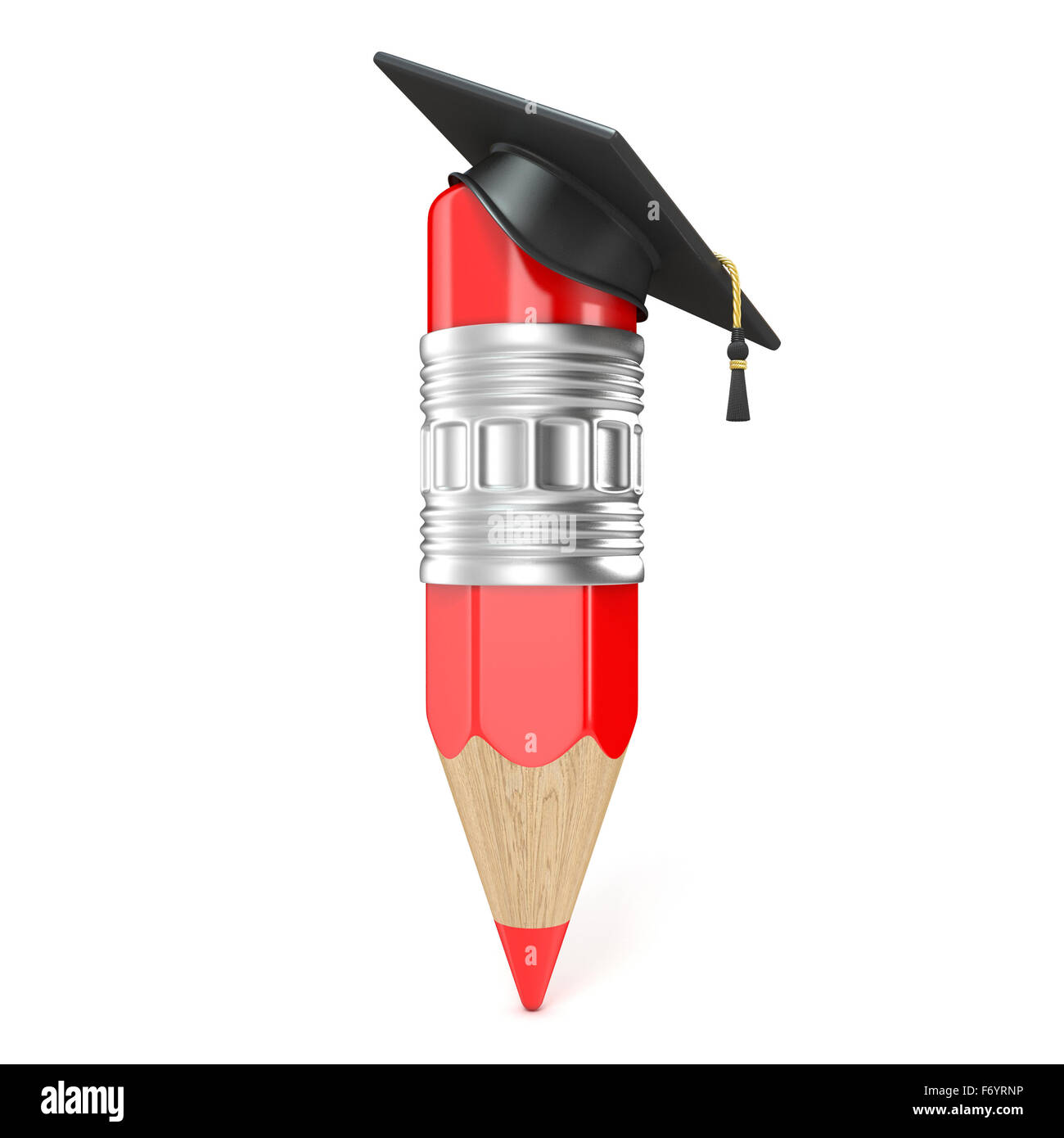 Red pencil with a graduation cap. Education concept. 3D render ...