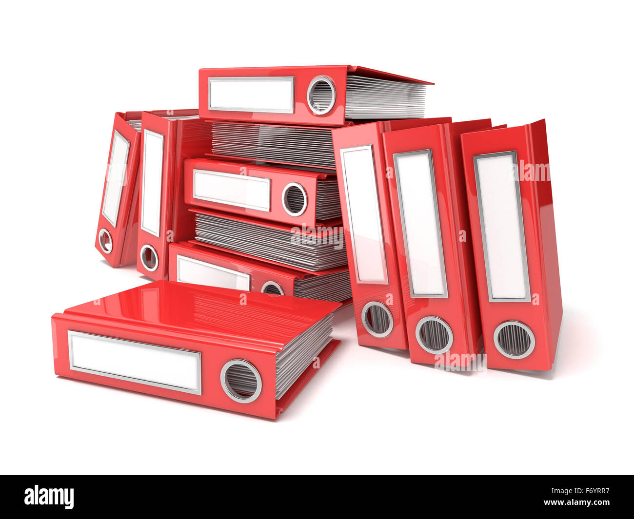 Batch of binders, red office folders. 3D render illustration isolated ...