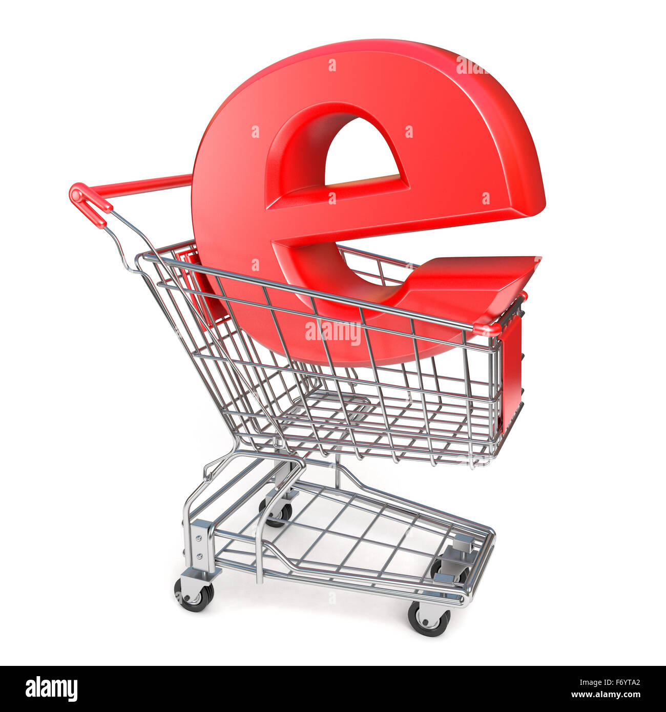 Shopping cart and E symbol. E-shop concept. 3D render illustration ...