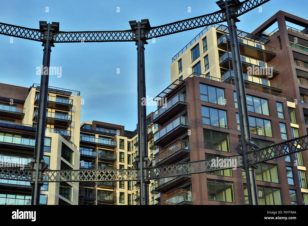 Victorian gas holder encloses new park in King's Cross, London Stock ...
