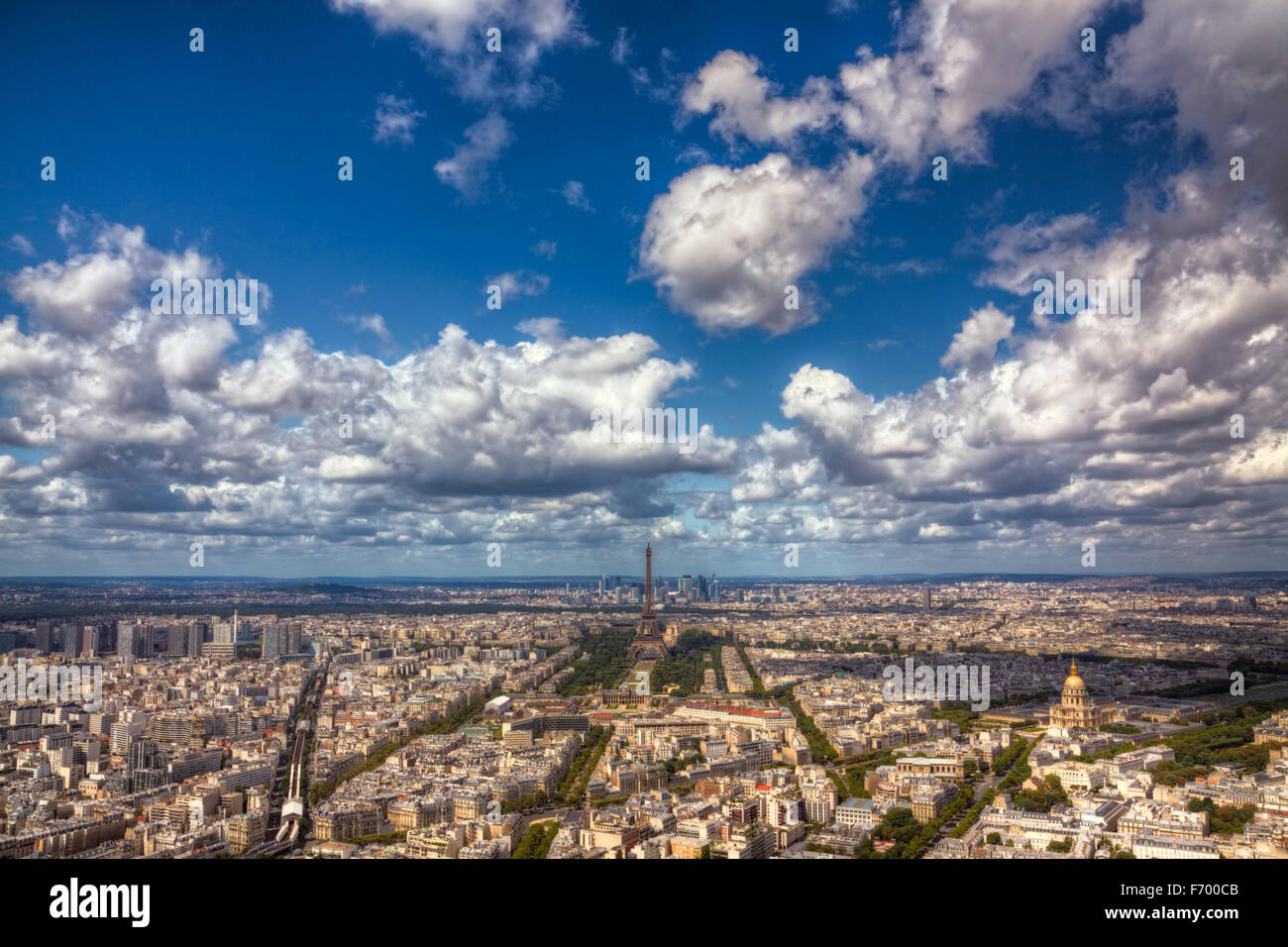 Scenic aerial view of Paris, France, with Eiffel Tower and other major ...