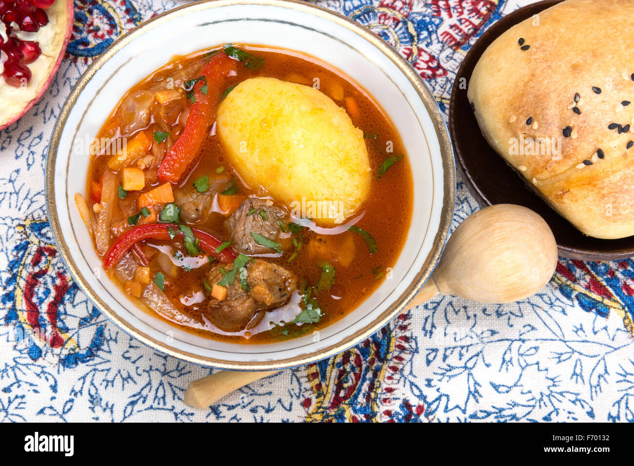 Shurpa or Chorba - a traditional Central Asian soup cooked with meat ...