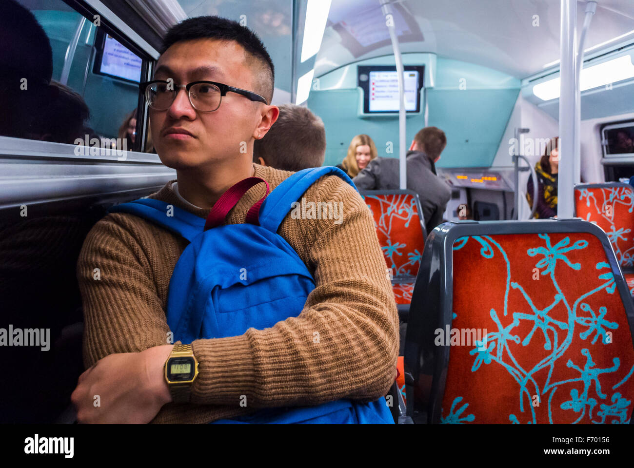 Paris, France, Chinese Tourist Man riding on Metro Subway Underground ...
