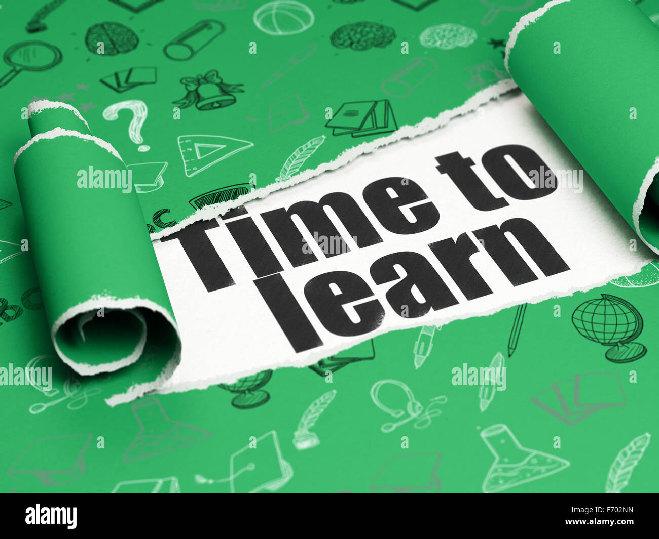 Learning concept: black text Time to Learn under the piece of torn ...