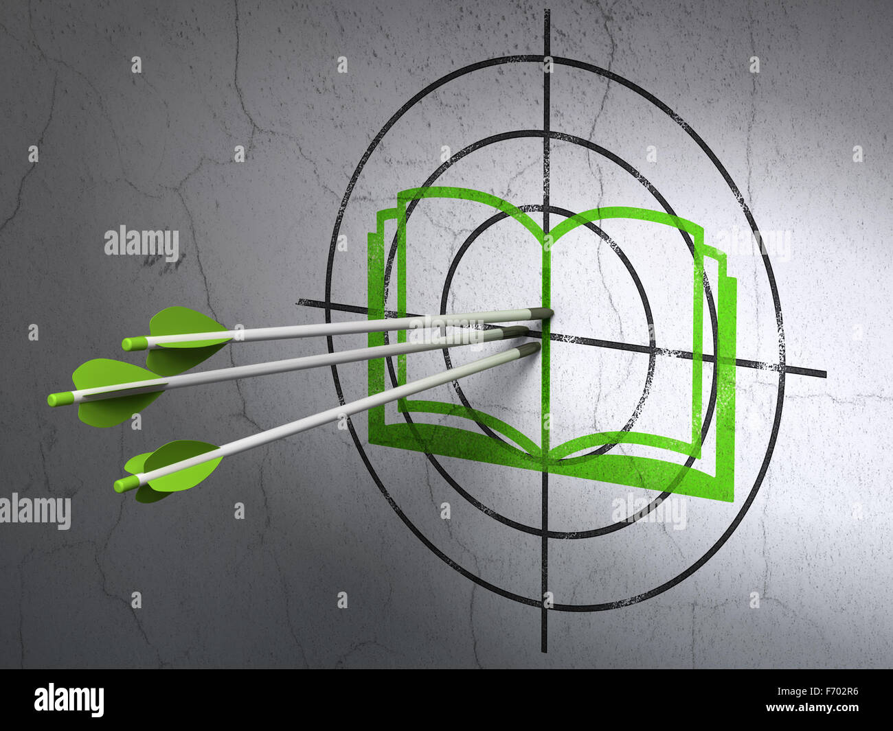 Science concept: arrows in Book target on wall background Stock Photo ...