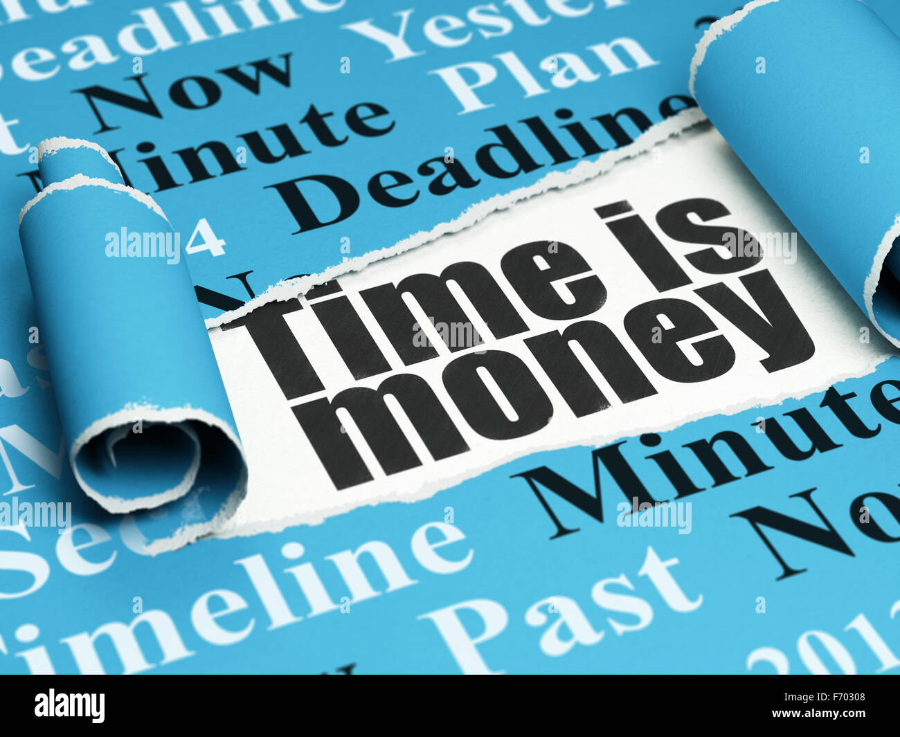 Time concept: black text Time is Money under the piece of torn paper ...