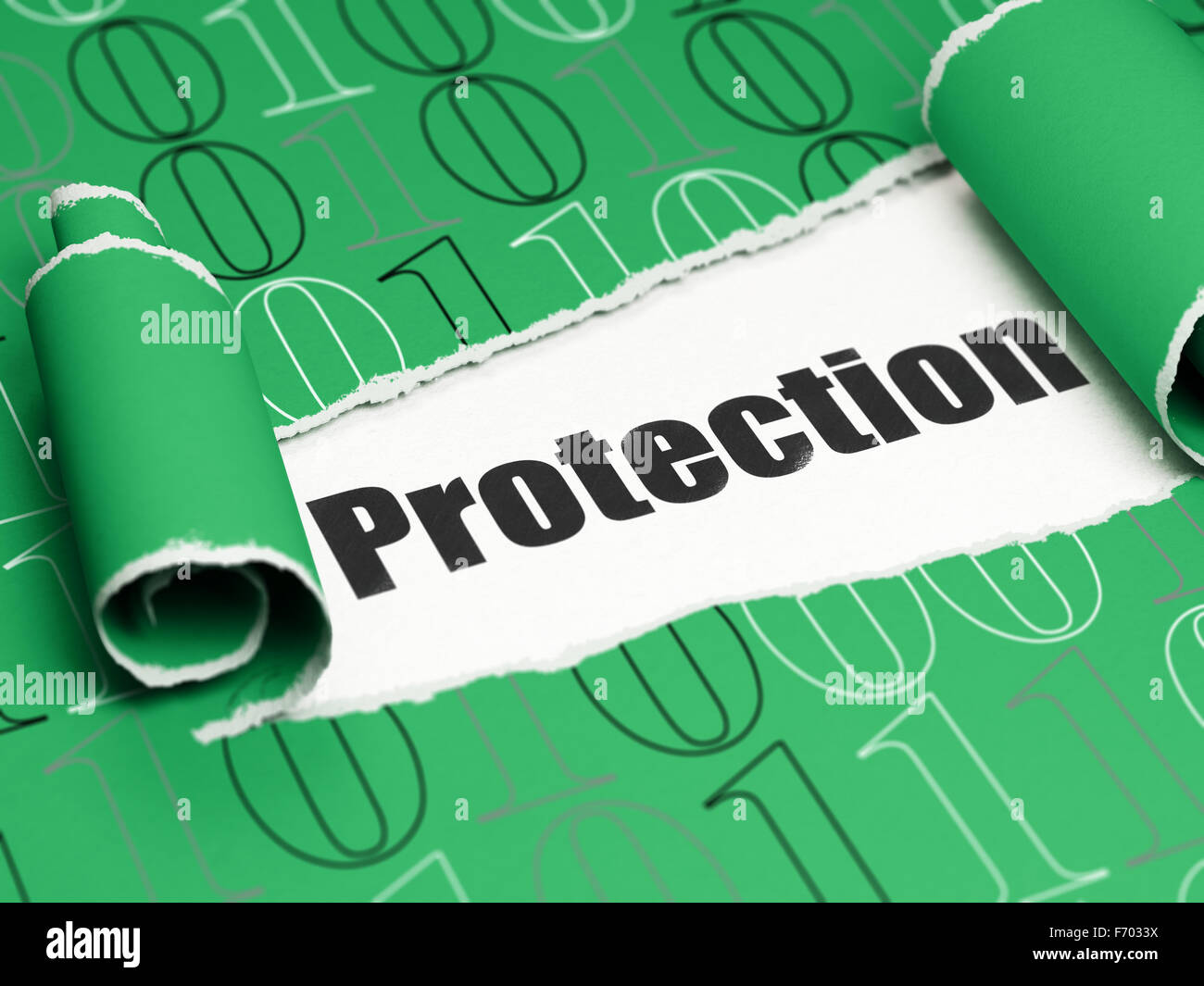 Privacy concept: black text Protection under the piece of torn paper ...