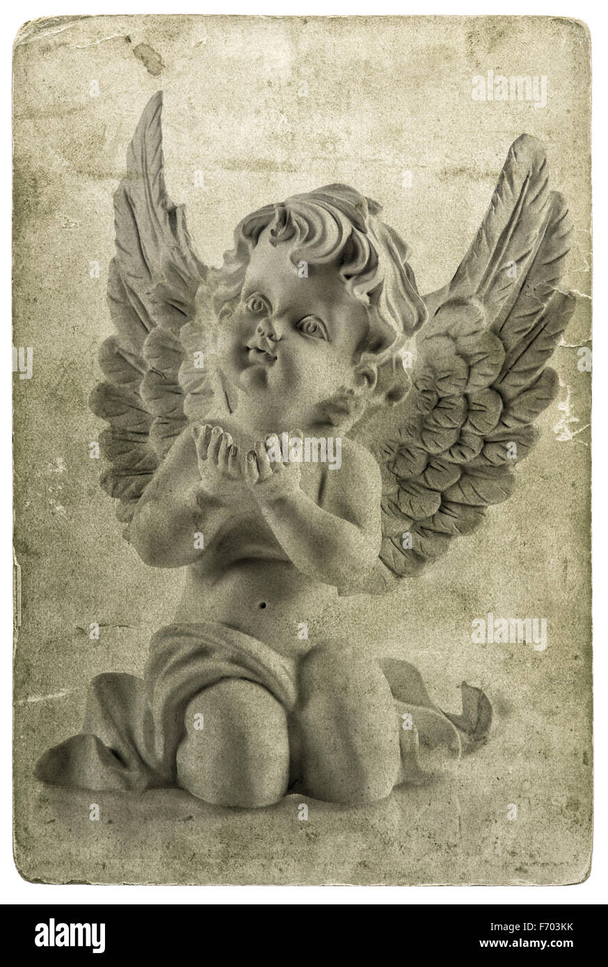 Little guardian angel. Used photo cardboard texture. Old paper sheet ...