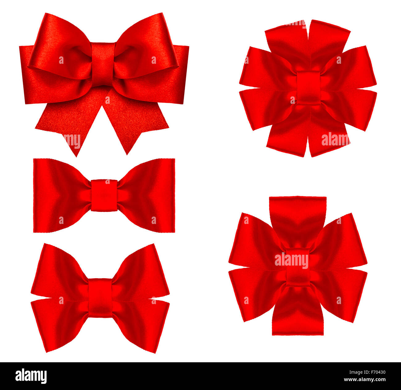Red silk ribbon bow isolated on white background. Festive decoration ...