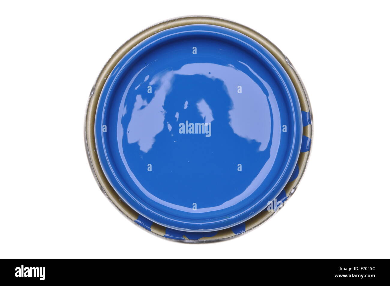Can lid with blue paint isolated on white background, top view Stock ...