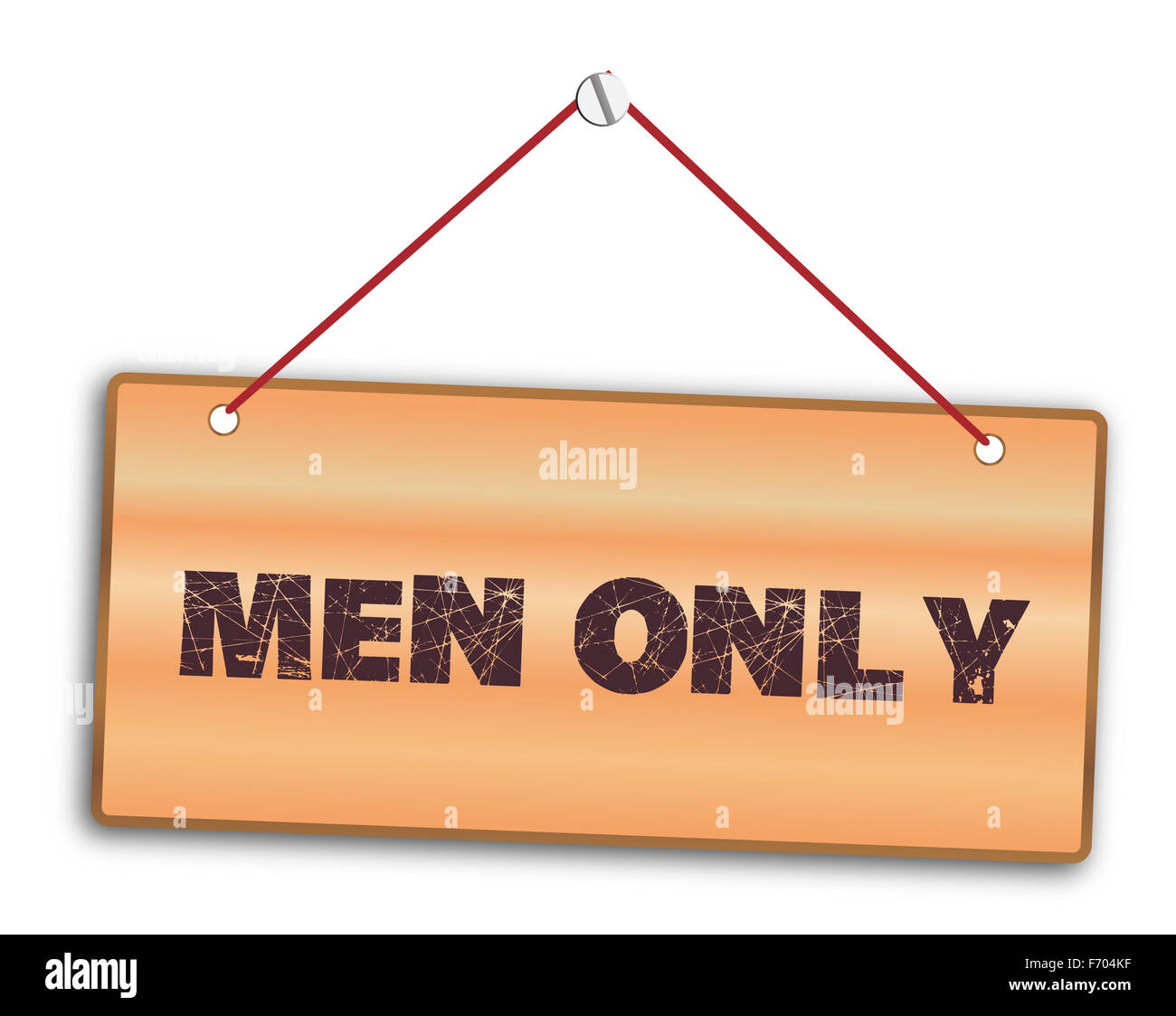 Men only sign in woodgrain with red string and screw Stock Photo - Alamy