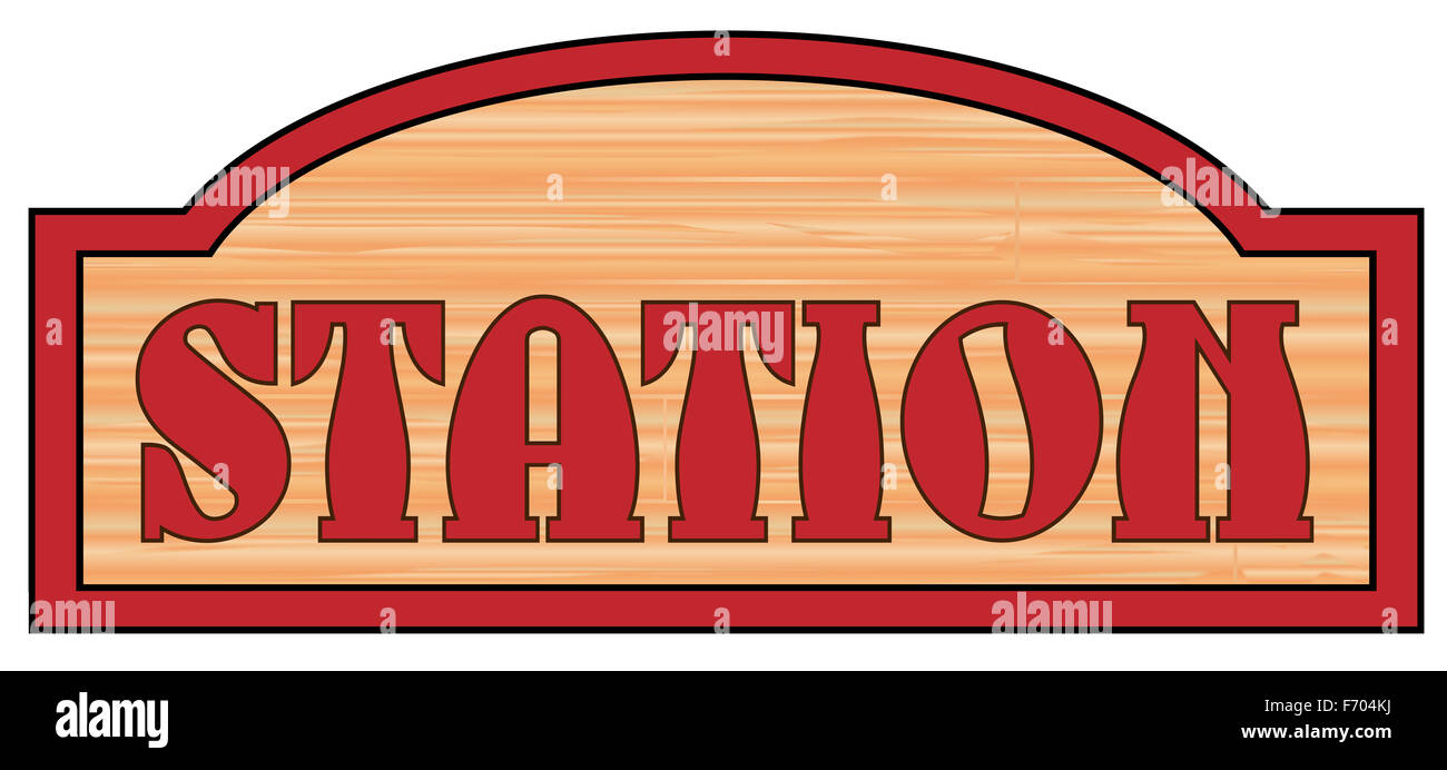 Wooden station sign over a white background Stock Photo - Alamy