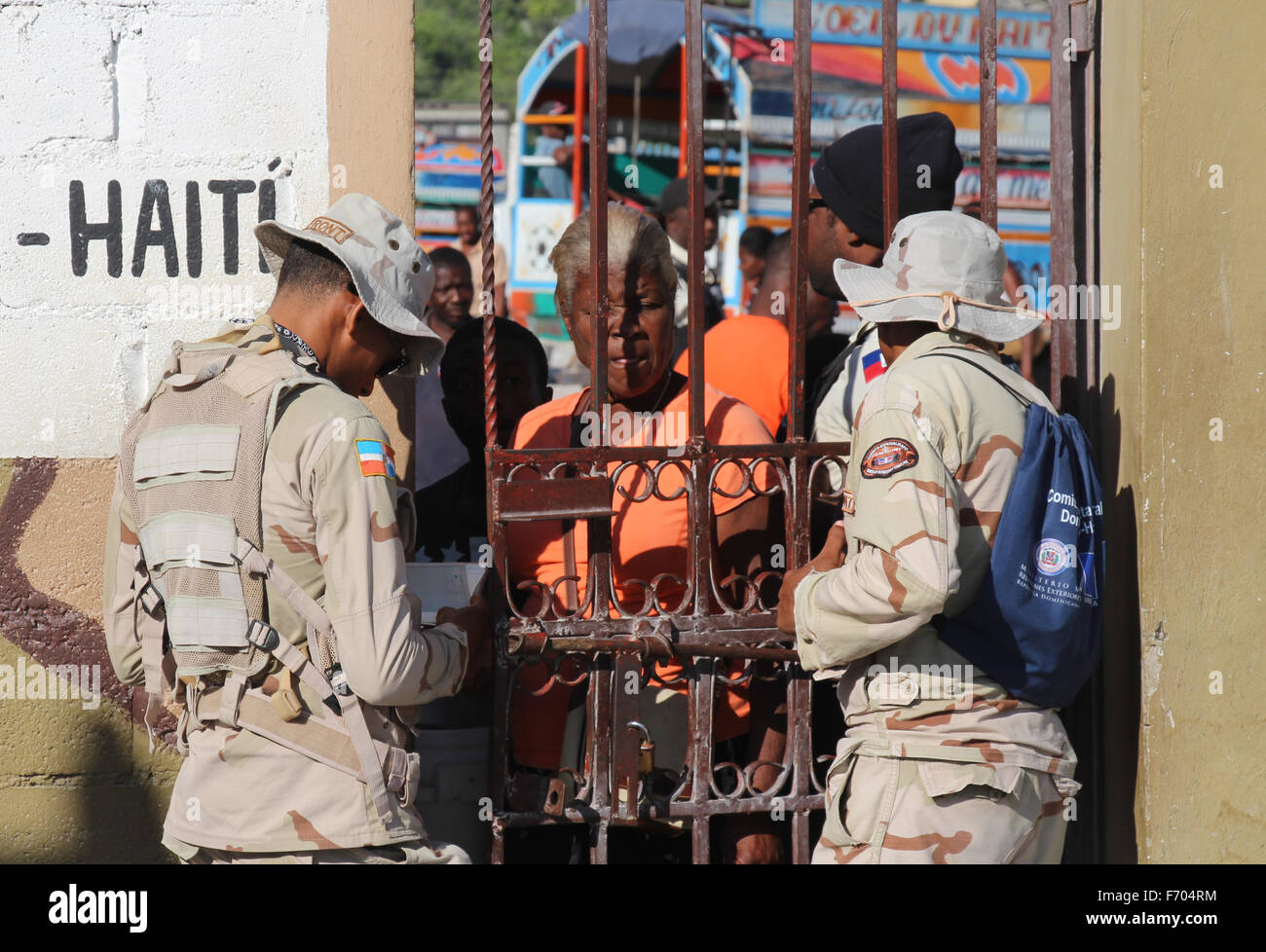 Dominican border patrol officers at the border between Haiti and the ...