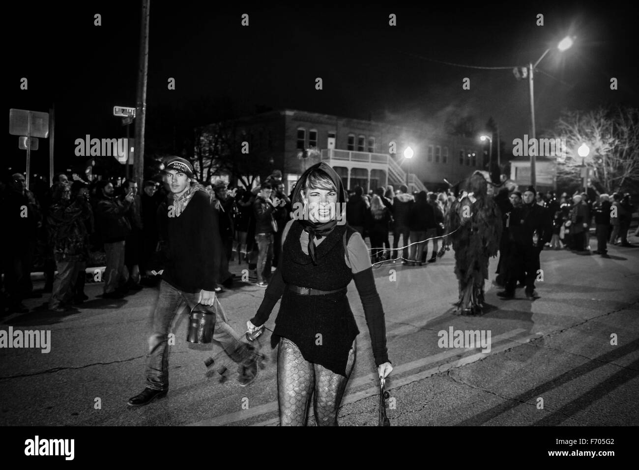 Participants of the Krampus Night Parade in Bloomington, Indiana. black ...
