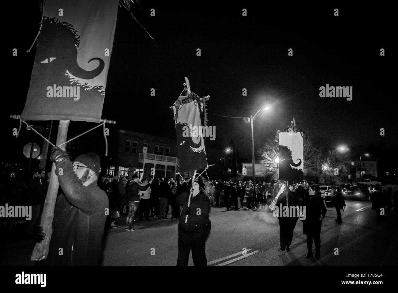 Participants of the Krampus Night Parade in Bloomington, Indiana. black ...