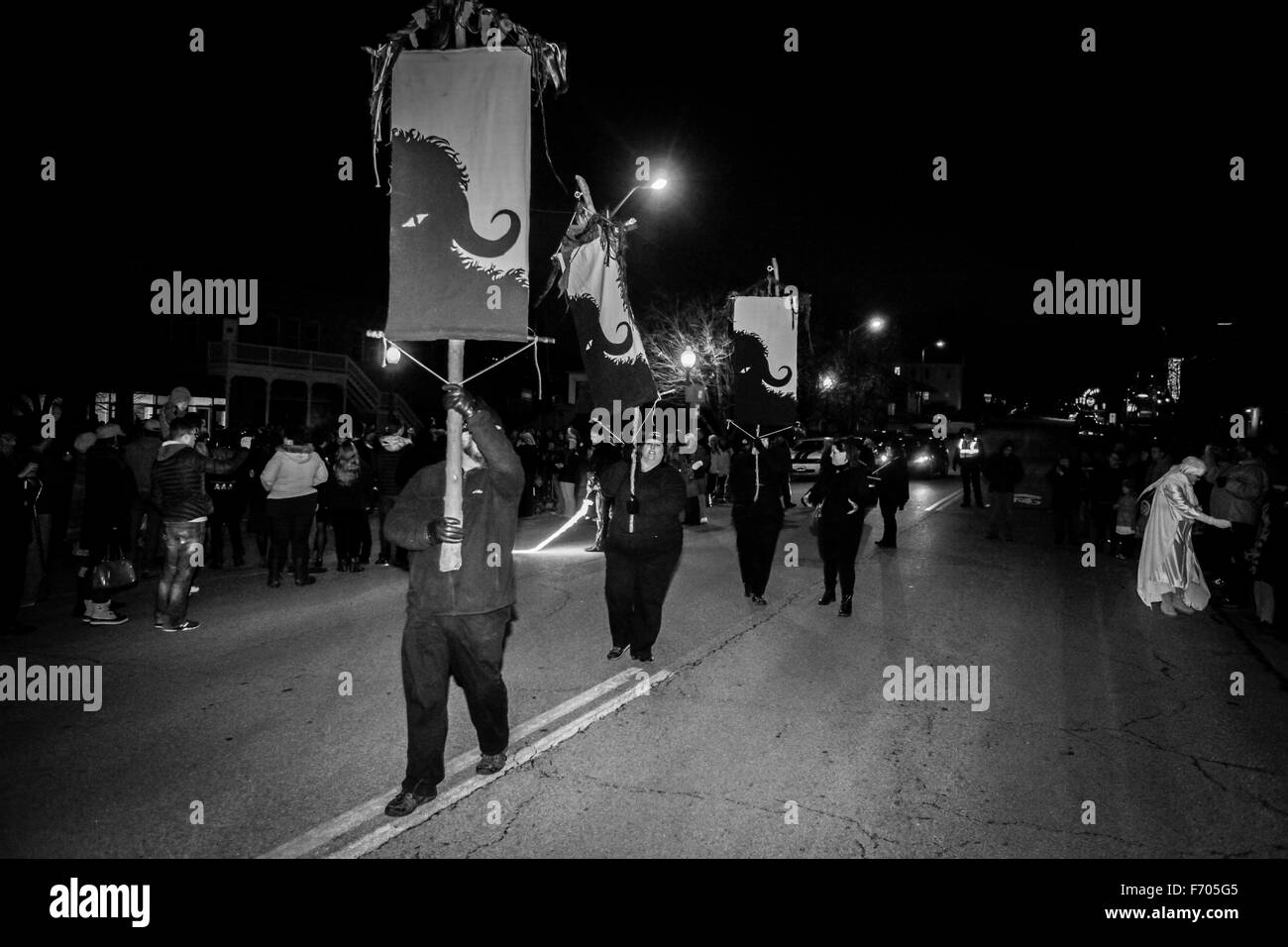 Participants of the Krampus Night Parade in Bloomington, Indiana. black ...