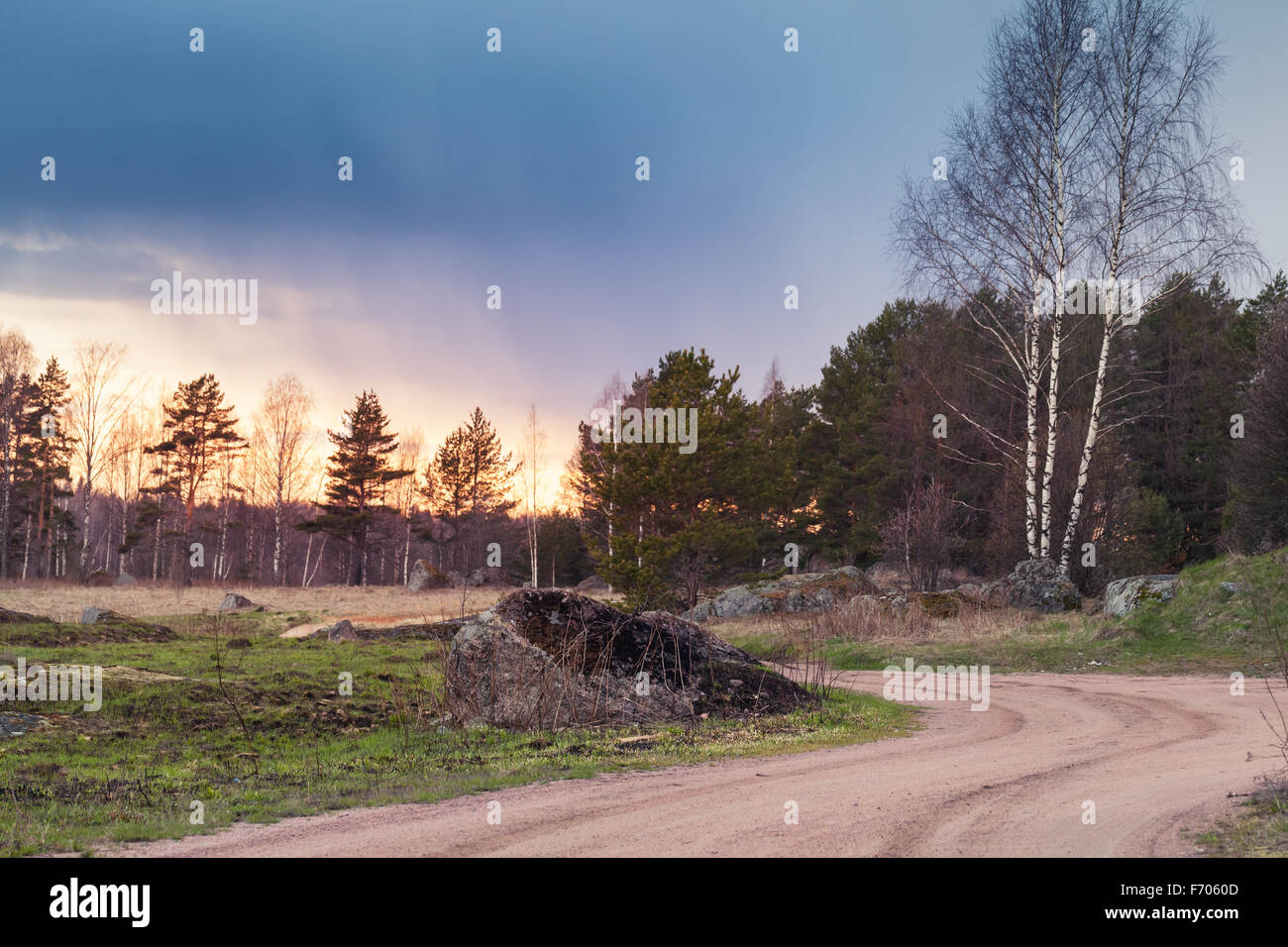 Rural autumn landscape with empty road at evening Stock Photo - Alamy