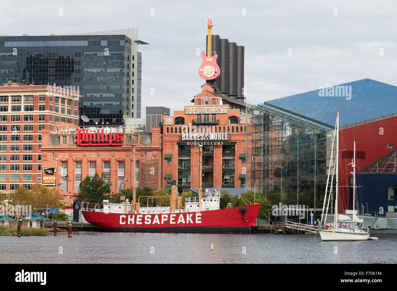 Baltimore inner harbor, old Chesapeake lightship Maryland, USA Stock ...