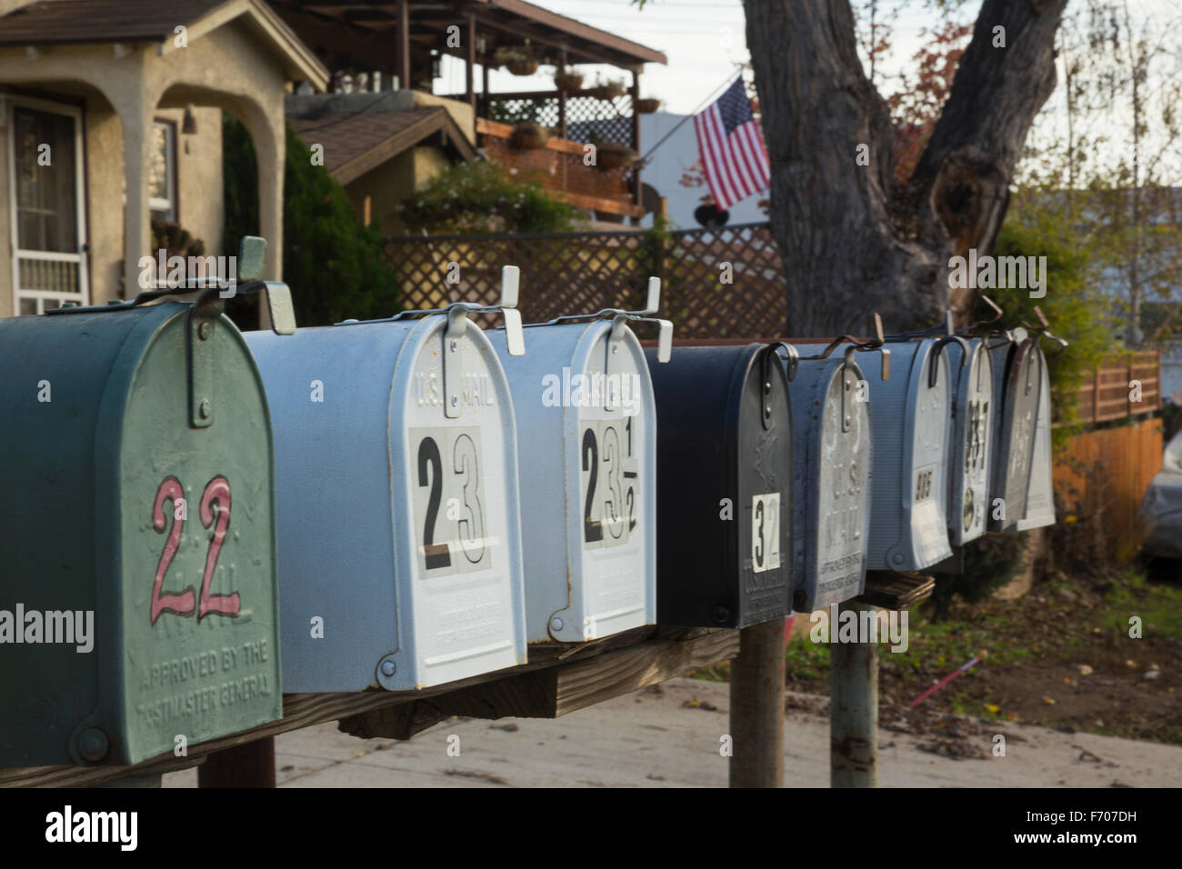 Oak View, California, USA, December 15, mailboxes all lined up Stock ...