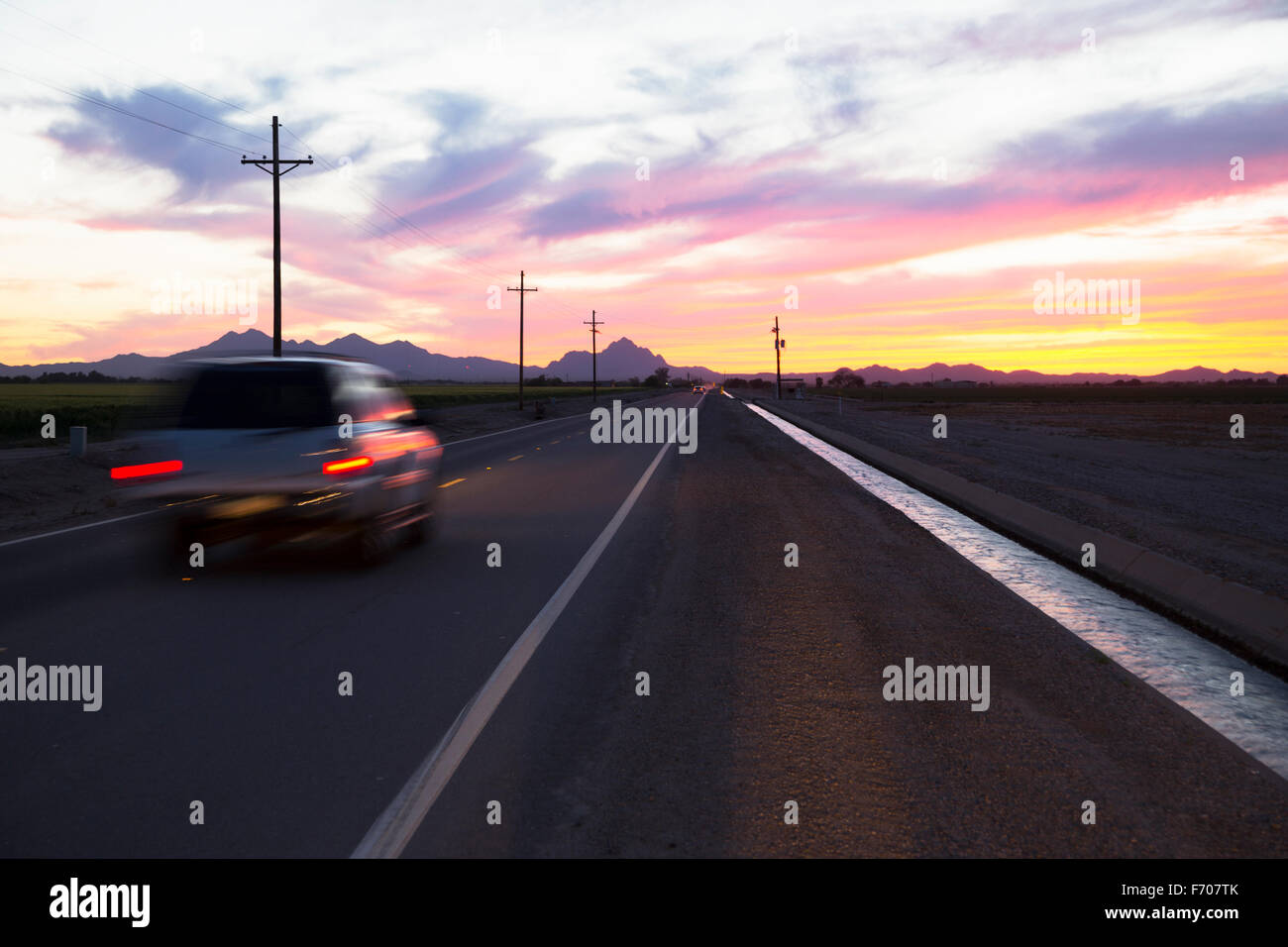 Arizona, Tucson, USA, April 5, 2015, sunset on Arizona highway Stock ...