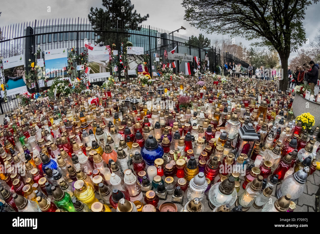 Tribute to 13 November Paris attacks, French Embassy, Warsaw, Poland ...