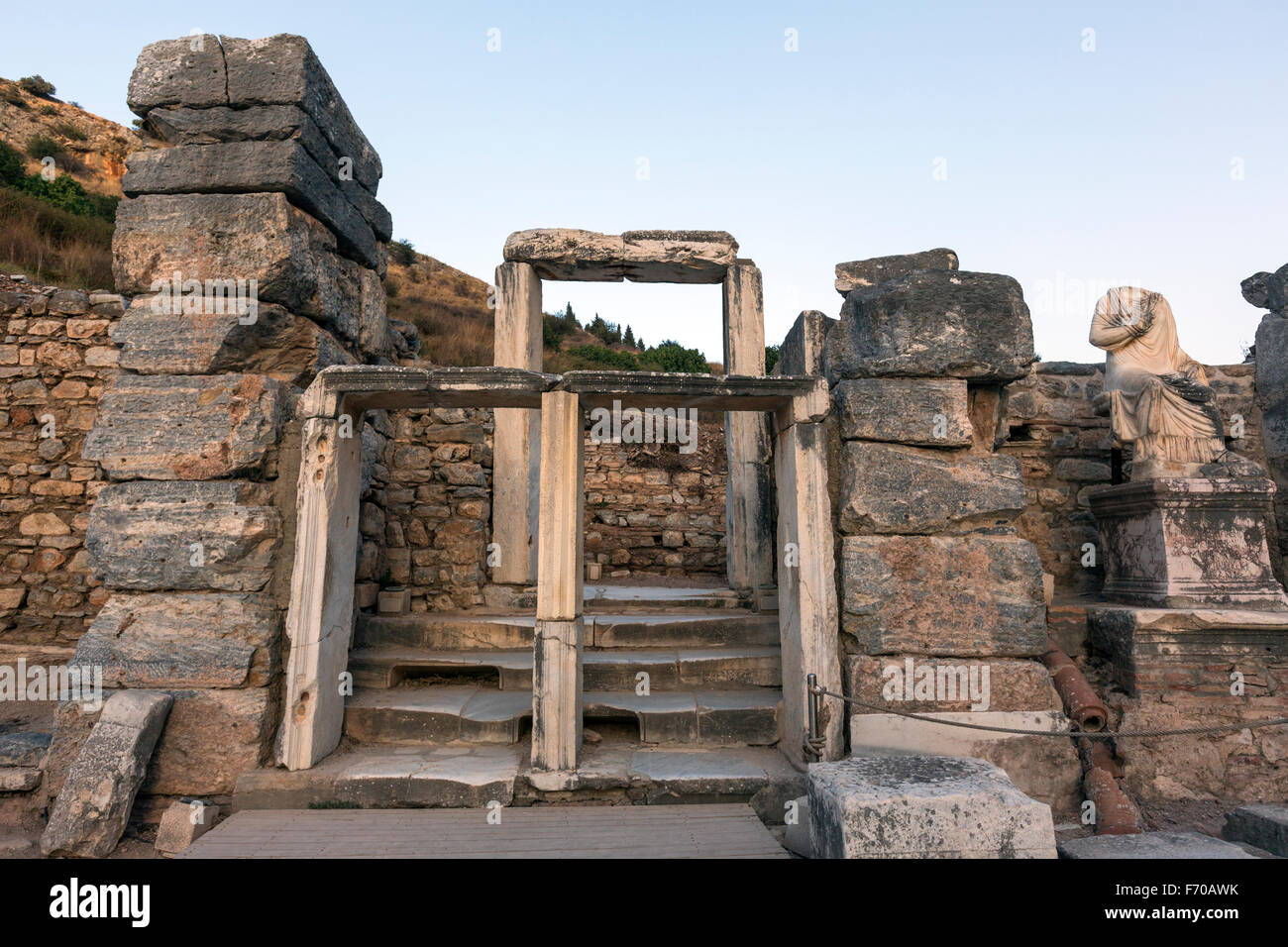 Door frames and marble sculpture in Ephesus, an ancient Greek city on ...