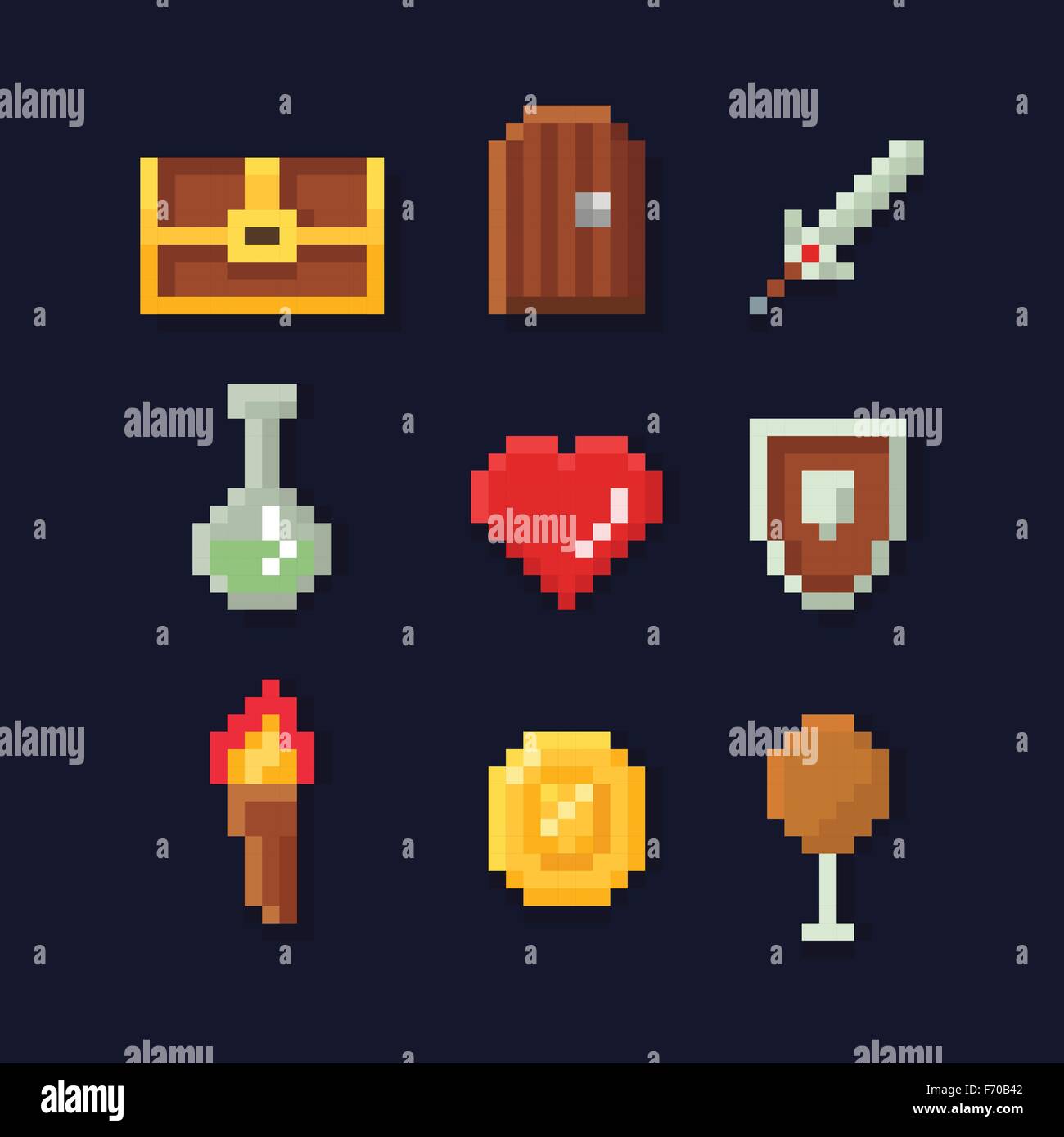 Vector pixel art illustration isons for fantasy adventure game ...