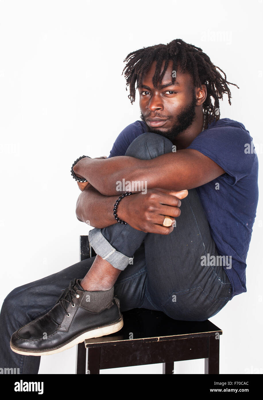 young handsome afro american man, angry look, weed junky isolated on ...