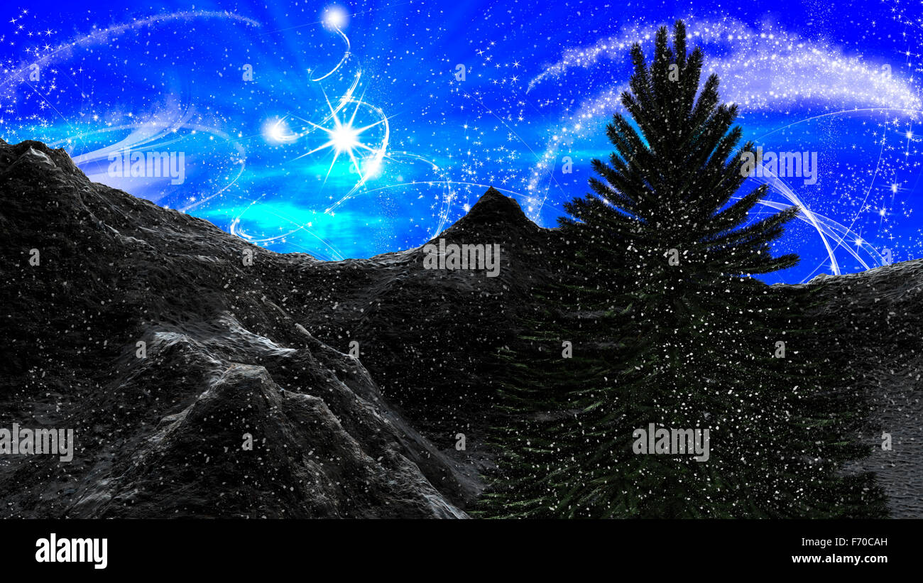 Christmas winter landscape in the mountains at day light. Angel dust ...