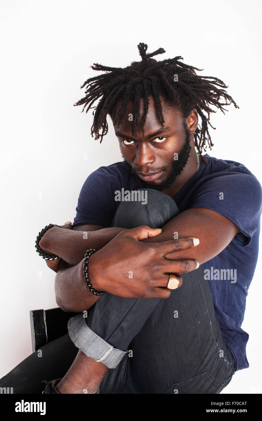 young handsome afro american man, angry look, weed junky isolated on ...