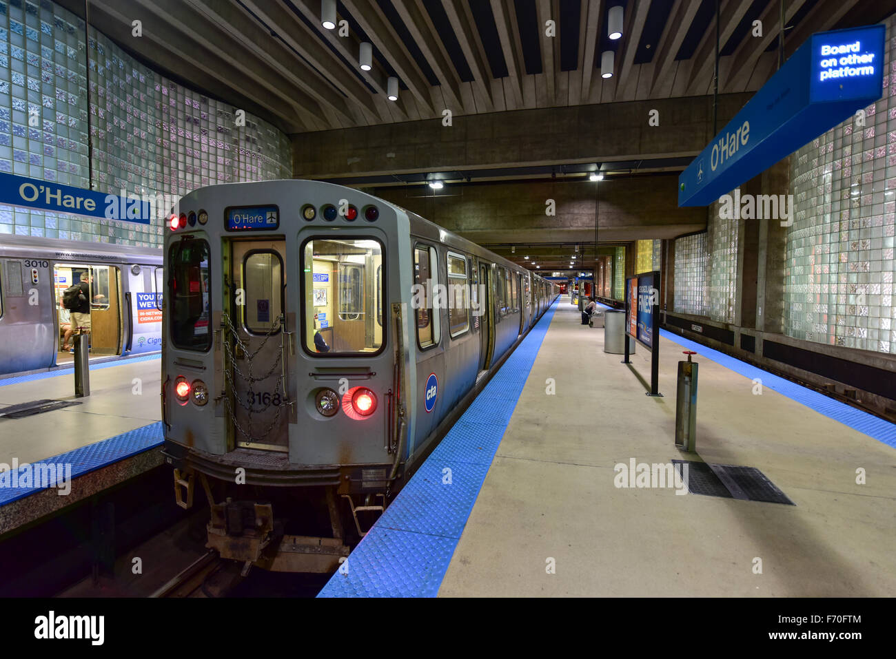 Chicago - September 8, 2015: Subway station leading into O'Hare Airport ...