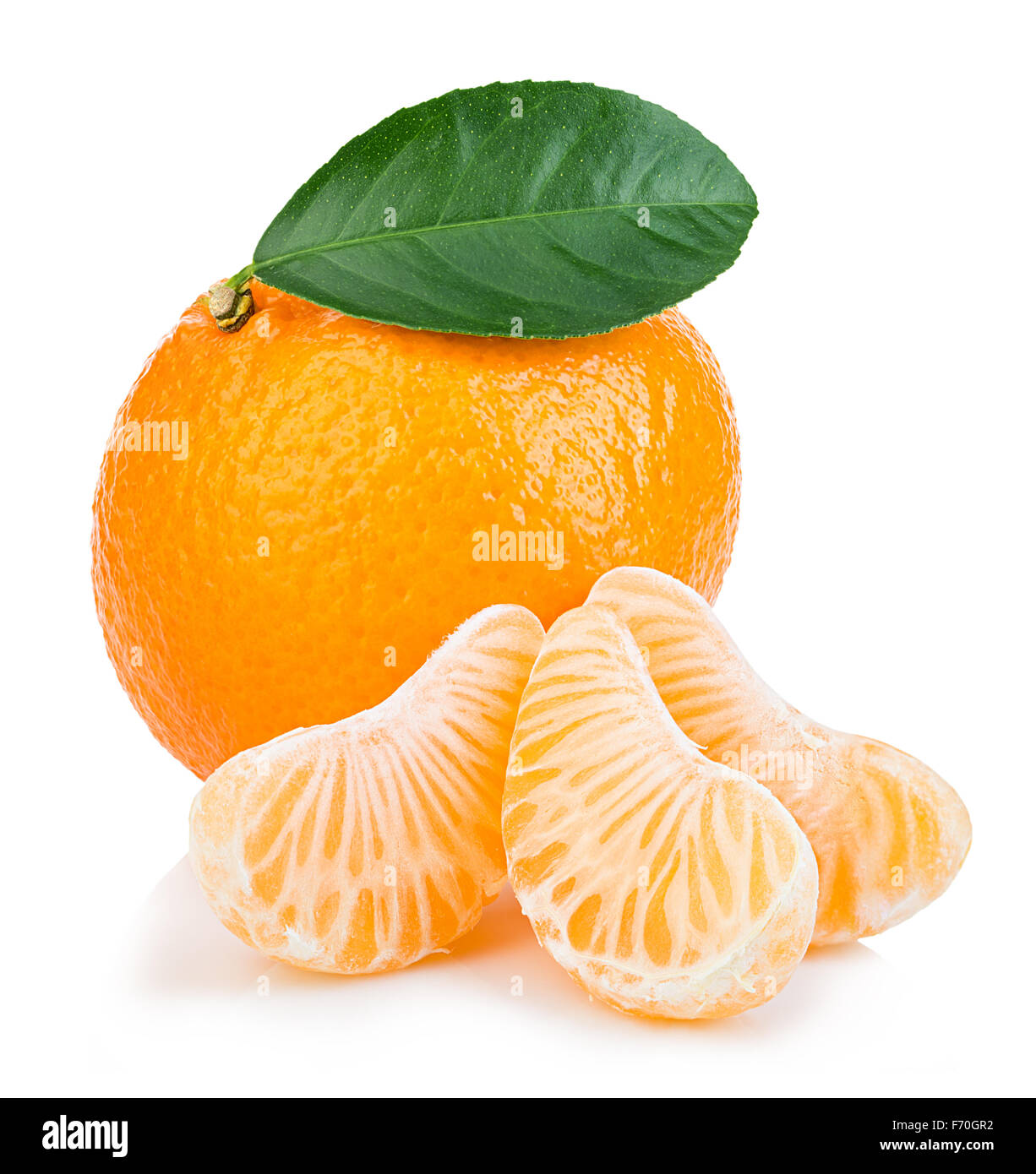 Ripe mandarin with leaf close-up on a white background. Tangerine ...