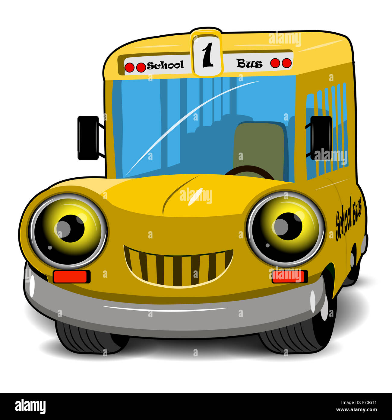 Illustration a cartoon cheerful yellow school bus Stock Photo - Alamy