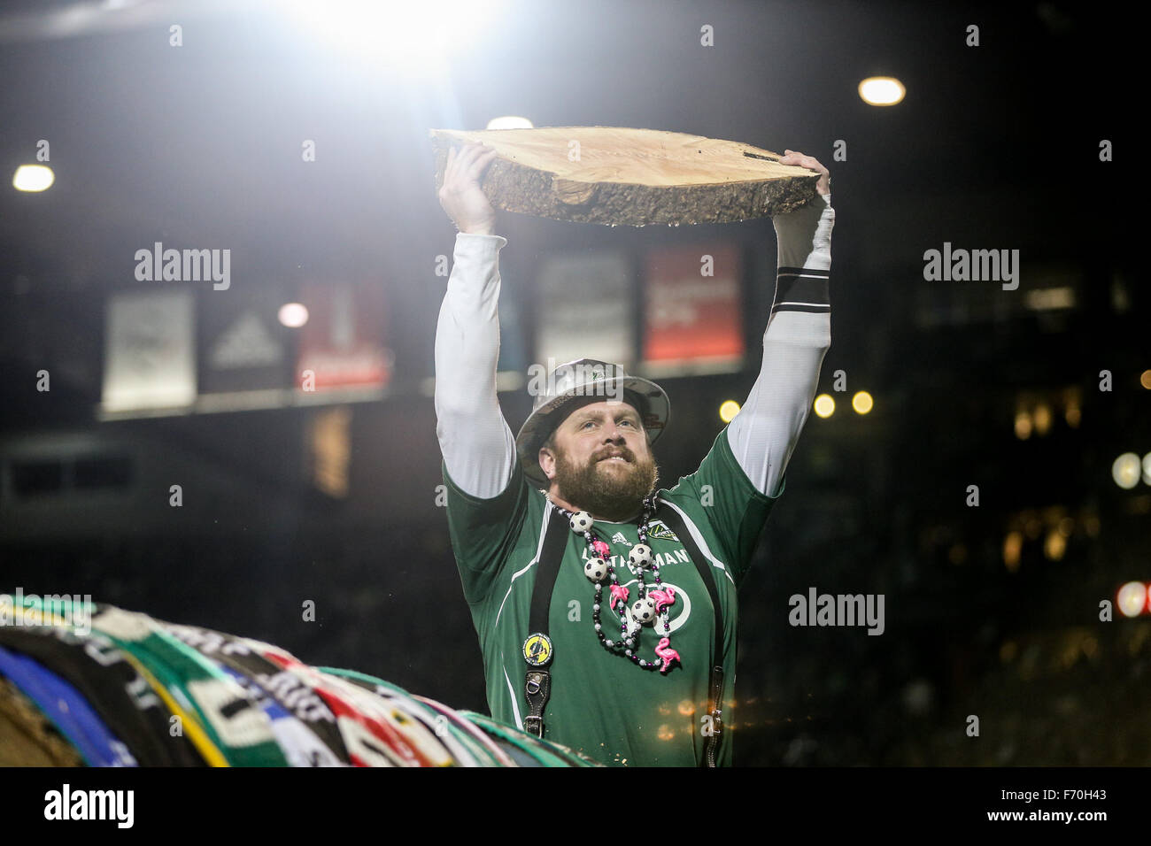 TIMBER JOEY holds up a log slice. The Portland Timbers FC hosted FC ...