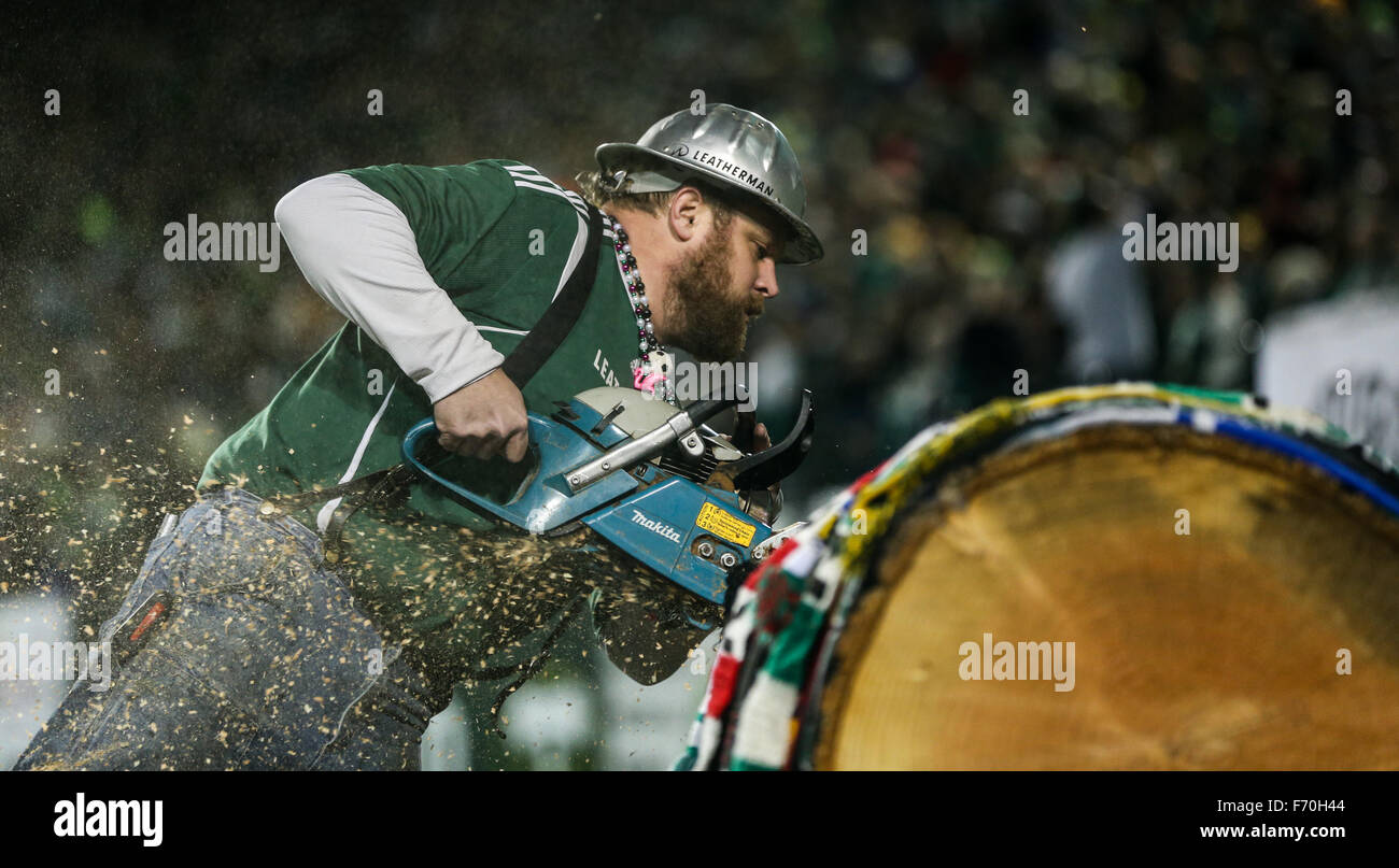 TIMBER JOEY cuts a log slice after a goal. The Portland Timbers FC ...