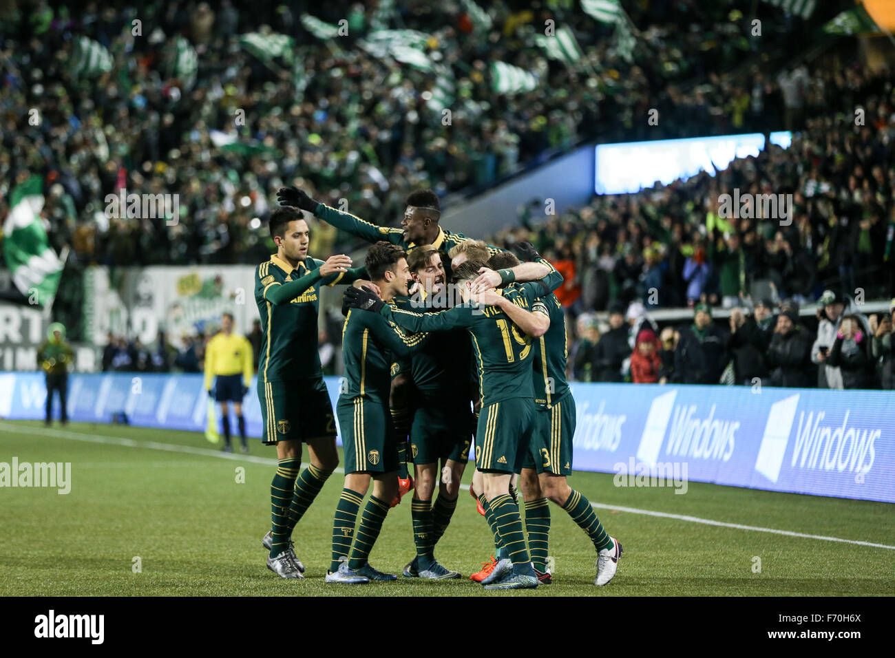 The Timbers celebrate their third goal of the game. The Portland ...