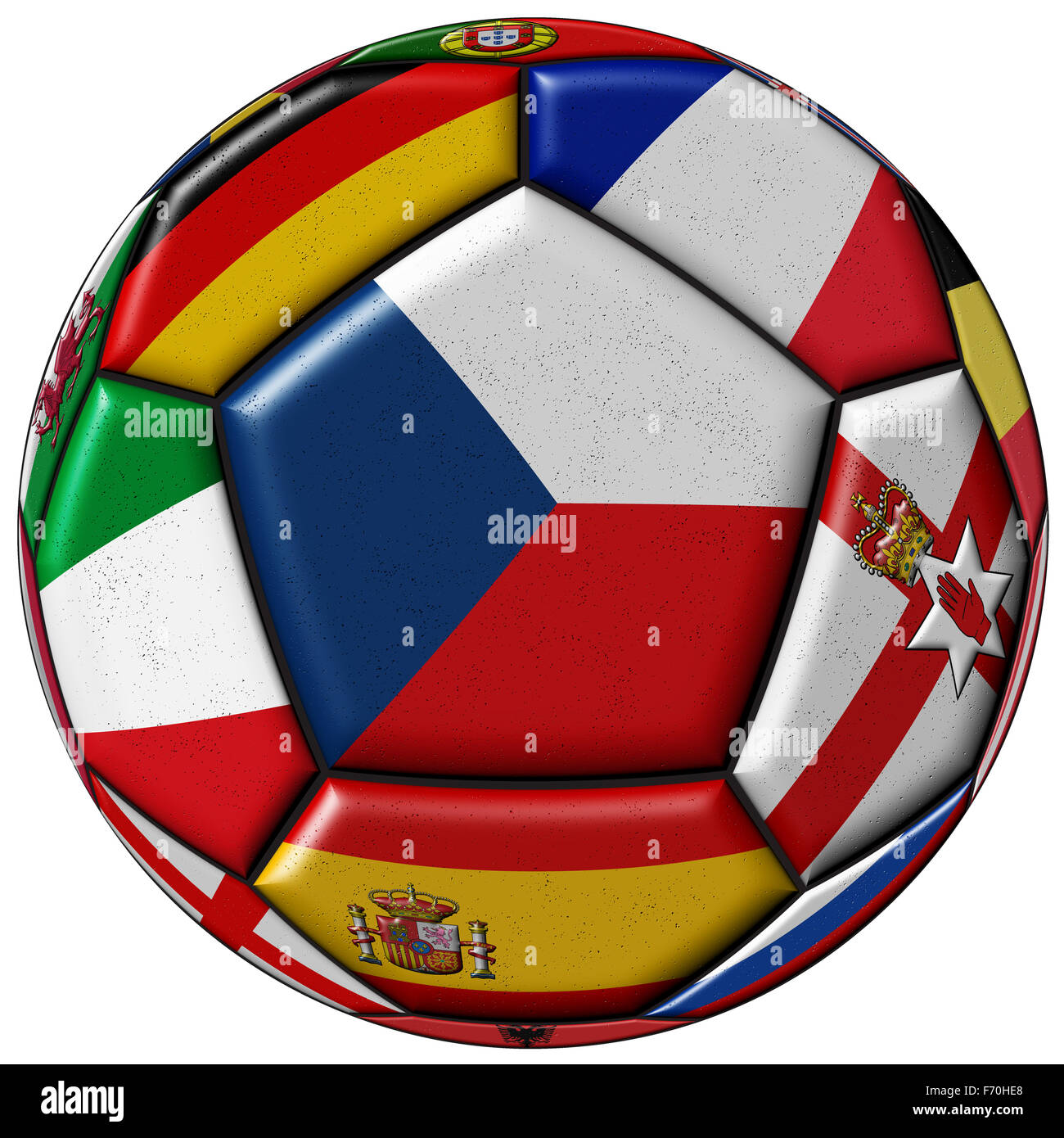 Soccer ball on a white background with flags of European countries ...