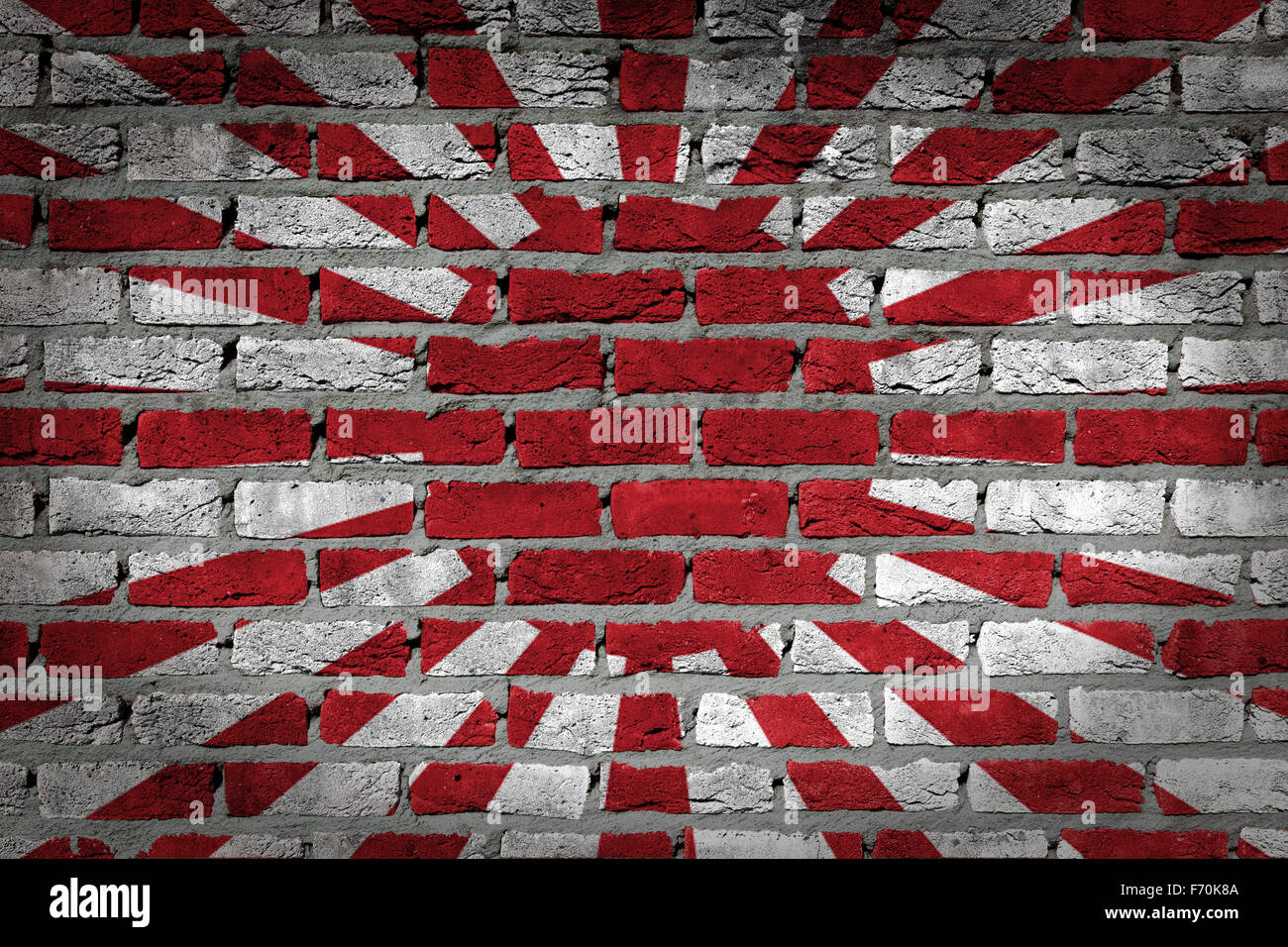 Dark brick wall texture - flag painted on wall - Japan Stock Photo - Alamy