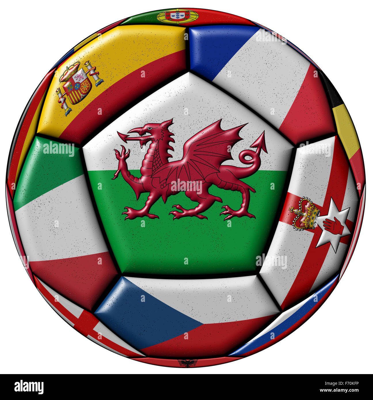 Soccer ball on a white background with flags of European countries ...