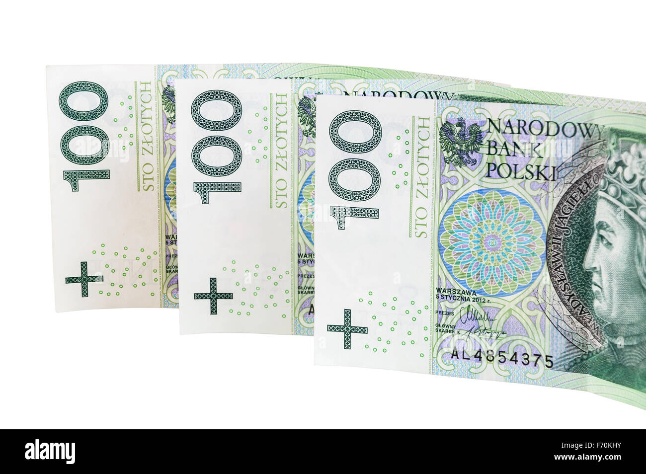 Polish banknotes of 100 PLN isolated on white background with clipping ...