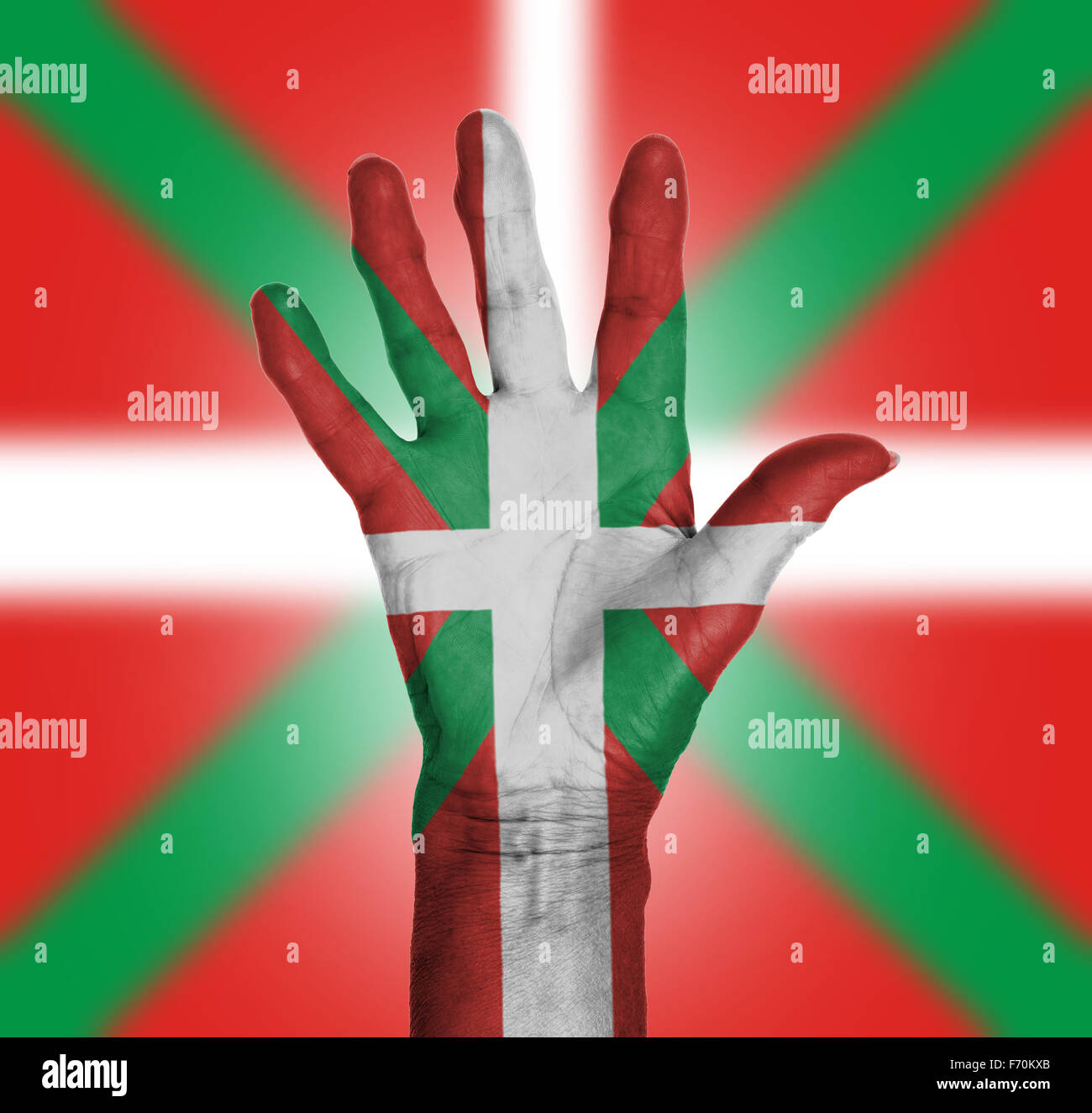 Palm of a woman hand, painted with flag of Basque Country Stock Photo ...