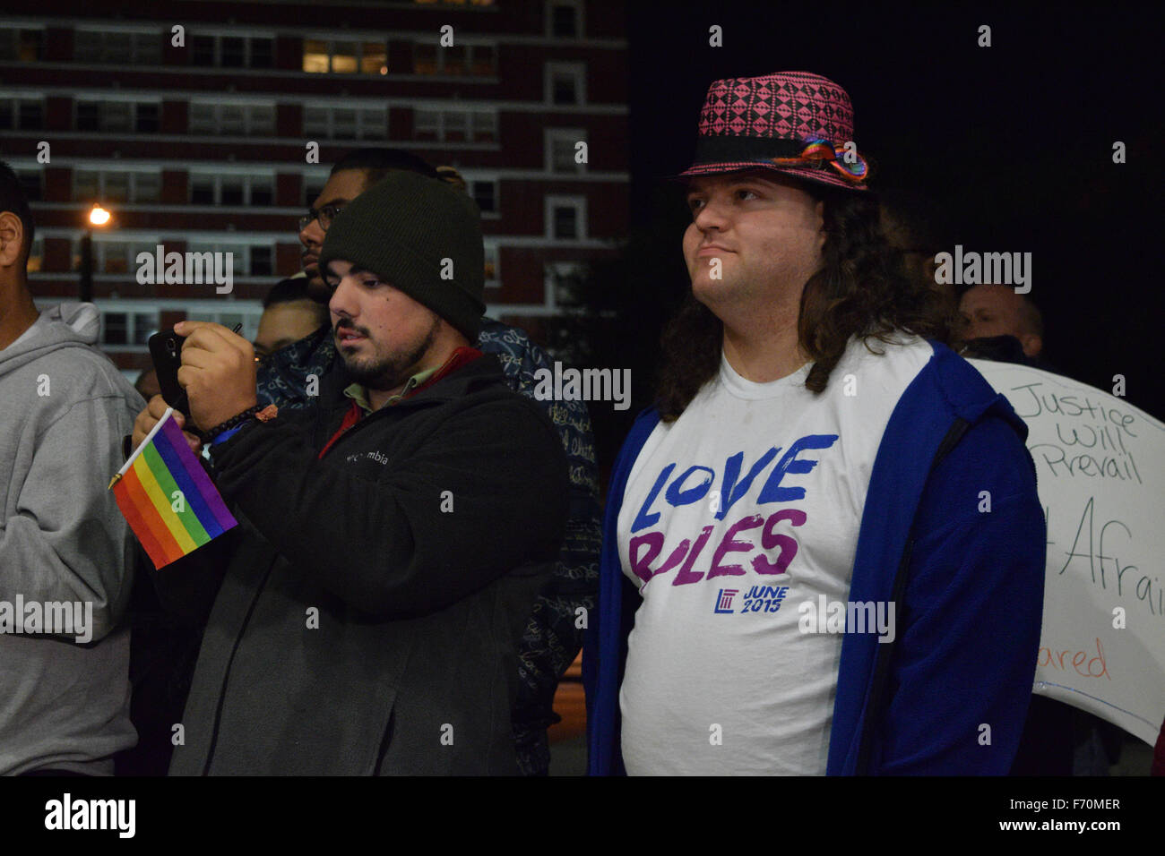 Dallas, Texas, USA. 22nd Nov, 2015. Two LGBT prosters outside Dallas ...