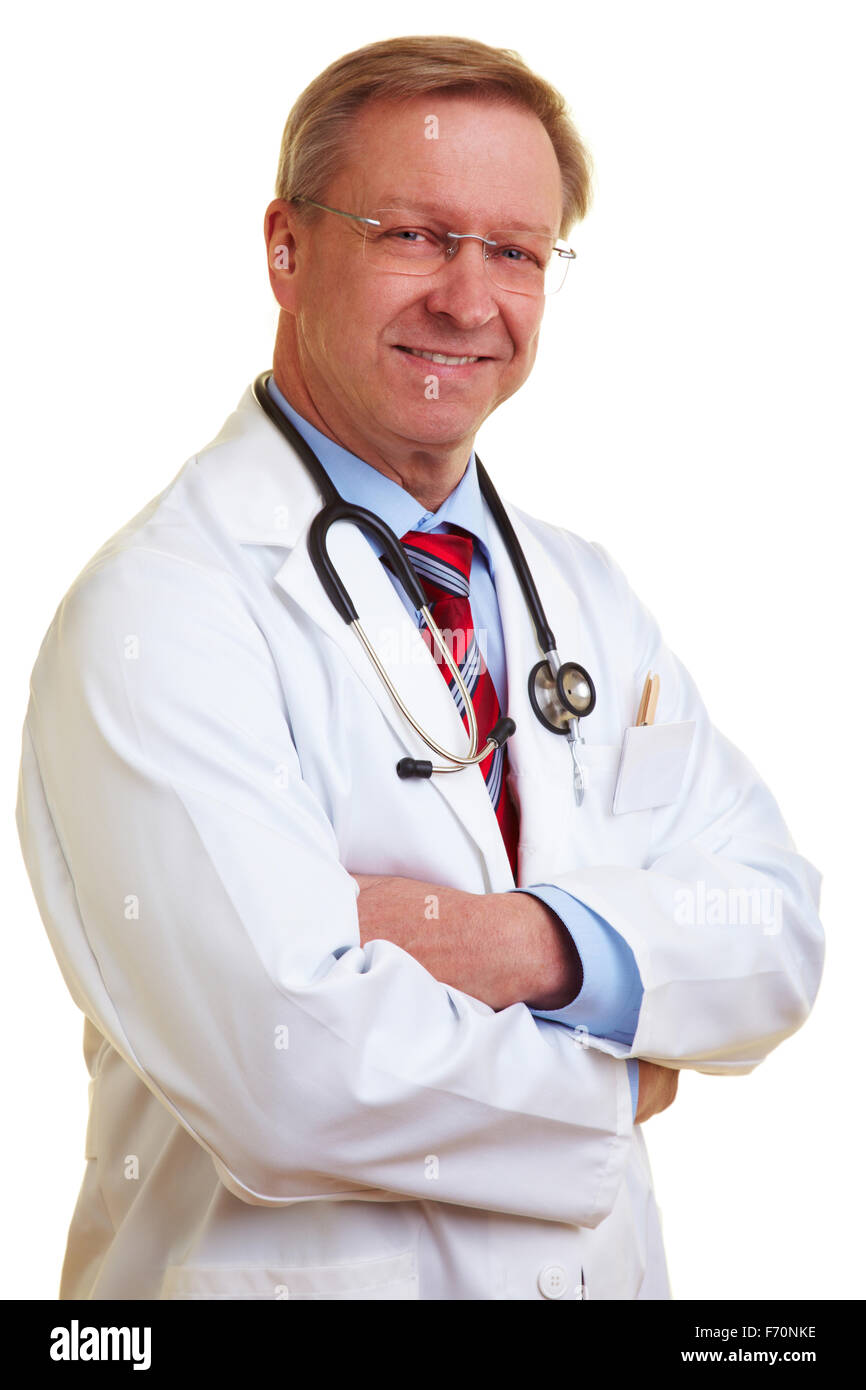 Senior chief physician with white robe and stethoscope Stock Photo - Alamy
