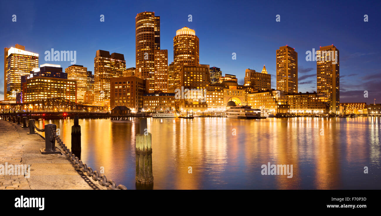 The skyline of downtown Boston, Massachusetts from across the water at ...