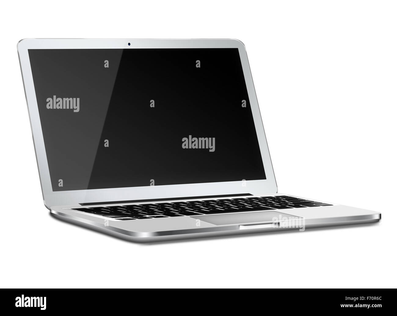 Laptop with black screen and shadows isolated on white background ...