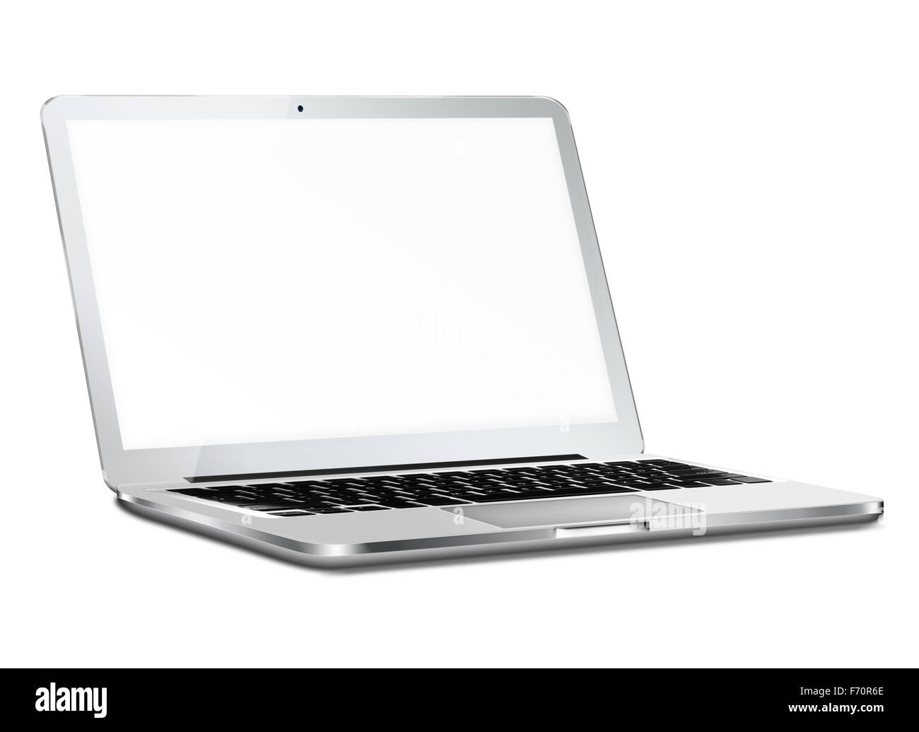 Laptop with blank screen and shadows isolated on white background ...