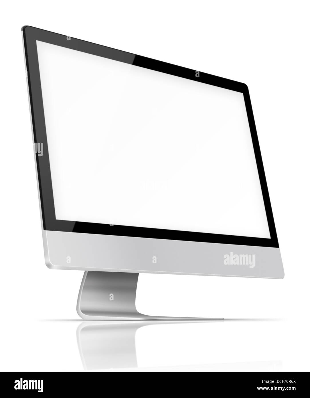 Flat screen computer monitor with blank screen and reflection isolated ...